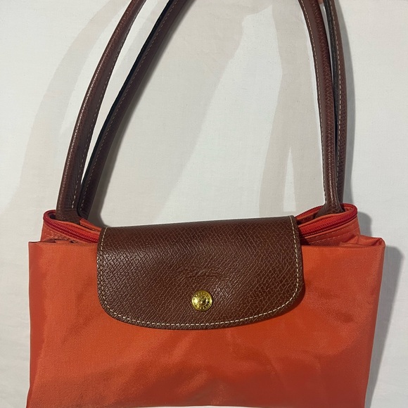 Longchamp | Bags | Longchamp Orange Le Pliage Large Nylon Shoulder Tote ...